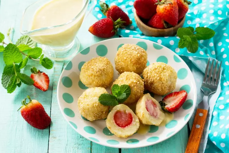 Choux pastry strawberry dumplings