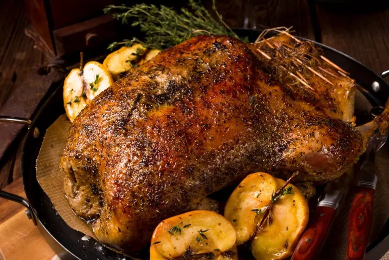 Roast goose with breadcrumb filling