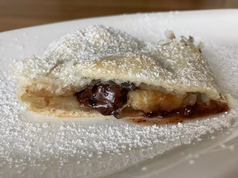 Vegan chocolate strudel with banana